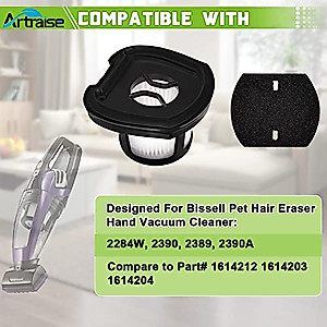 4 Pack 2390A Filter Replacement for Bissell Pet Hair Eraser Filter Hand Model 2390 2389 23903 2284W Handheld Vacuum, Compare to Parts # 1614212 1614203 1614204, 4 Mesh Filters 8 Foam Filters