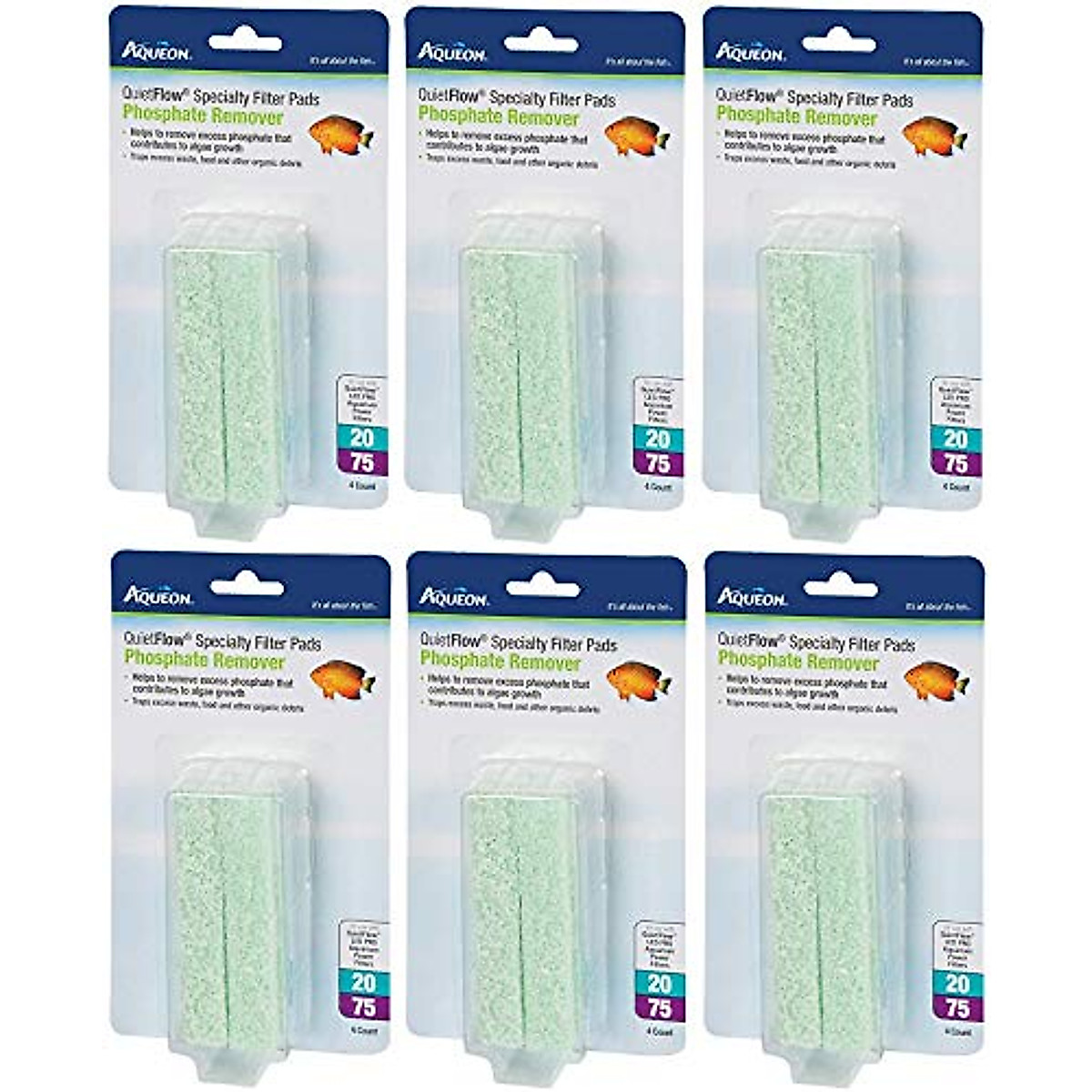 Aqueon QuietFlow Phosphate Remover Specialty Filter Pads, Size 20/75, 4 Pads Per Pack (24 Count)