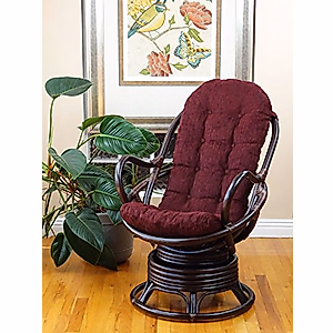 SK New Interiors Lounge Swivel Rocking Java Chair Rattan Wicker Handmade with Cream Cushion, White Wash