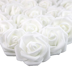 Lightingsky 100pcs 3 x 1.6 x 3 inches DIY Real Touch 3D Artificial Foam Rose Head Without Stem for Wedding Party Home Decoration (100pcs, White-100PCS)
