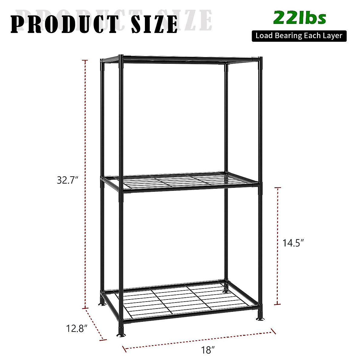 ZHAZHADI Storage Shelf 3 Tier Fixed Layer Spacing Metal Storage Rack Wire Shelving Unit Storage Shelves Metal 221Lbs Capacity 18" L x 12.8" W x 32.7" H for Pantry Closet Kitchen Laundry Black