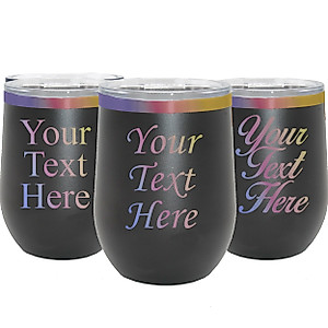 Personalized Insulated Wine Tumbler - Custom Monogrammed Stemless Wine Cup - Your Text Here (Black with Prism)