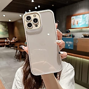 LeLeYun for iPhone 13 Pro Max Case with Metal Bling Camera Lens Cover Cute Sparkly Diamond Slim Clear Back & Matte Bumper Silicone Shockproof Protective Case for Girls and Women - Gold