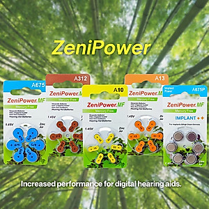 ZeniPower Mercury Free Cochlear Implant Batteries 60 Batteries
