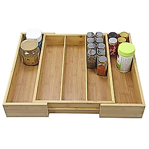 Simhoo Premium Deep Bamboo Expandable Drawer Organizer Big Adjustable Drawer Divider Organizers Box