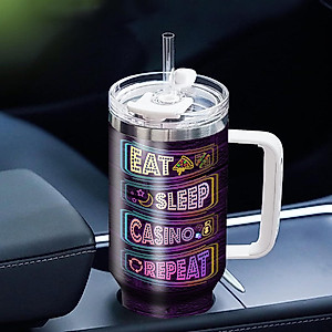 WAZONE Personalized Casino Tumblers Custom Name Travel Cup Insulated 40oz Tumbler with Handle and Straw Stainless Steel Sayings Double Wall Vacuum Mug Christmas Birthday Funny Gifts For Men