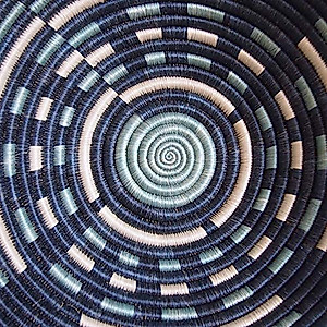 African Basket- Nshili/Rwanda Basket/Woven Bowl/Sisal & Sweetgrass Basket/Blues, White