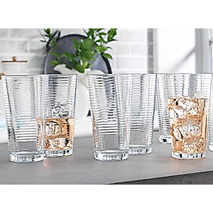 Glaver's Drinking Glasses - Set of 10 - Highball Glass Cups, Premium Quality Cooler 17 Oz. Ribbed Glassware. Ideal for Water, Juice, Cocktails, and Iced Tea. Dishwasher Safe.