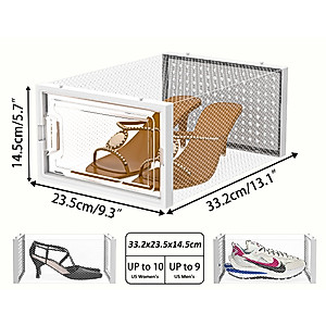 HOMIDEC 12 Pack Shoe Storage Box, Shoe Organizer for Closet, Clear Plastic Stackable Shoe Box, Foldable Shoe Rack Shoe Organizer for Closet Under Bed Entryway(White)