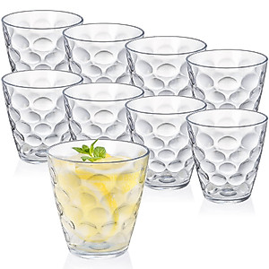 Hiceeden Set of 9 Plastic Tumblers Drinking Glasses, 9.5 Oz Unbreakable Clear Water Cups, Reusable Drinking Cups Wine Glasses for Juice, Beverages, Drinks, BPA Free, Stackable, Dishwasher Safe