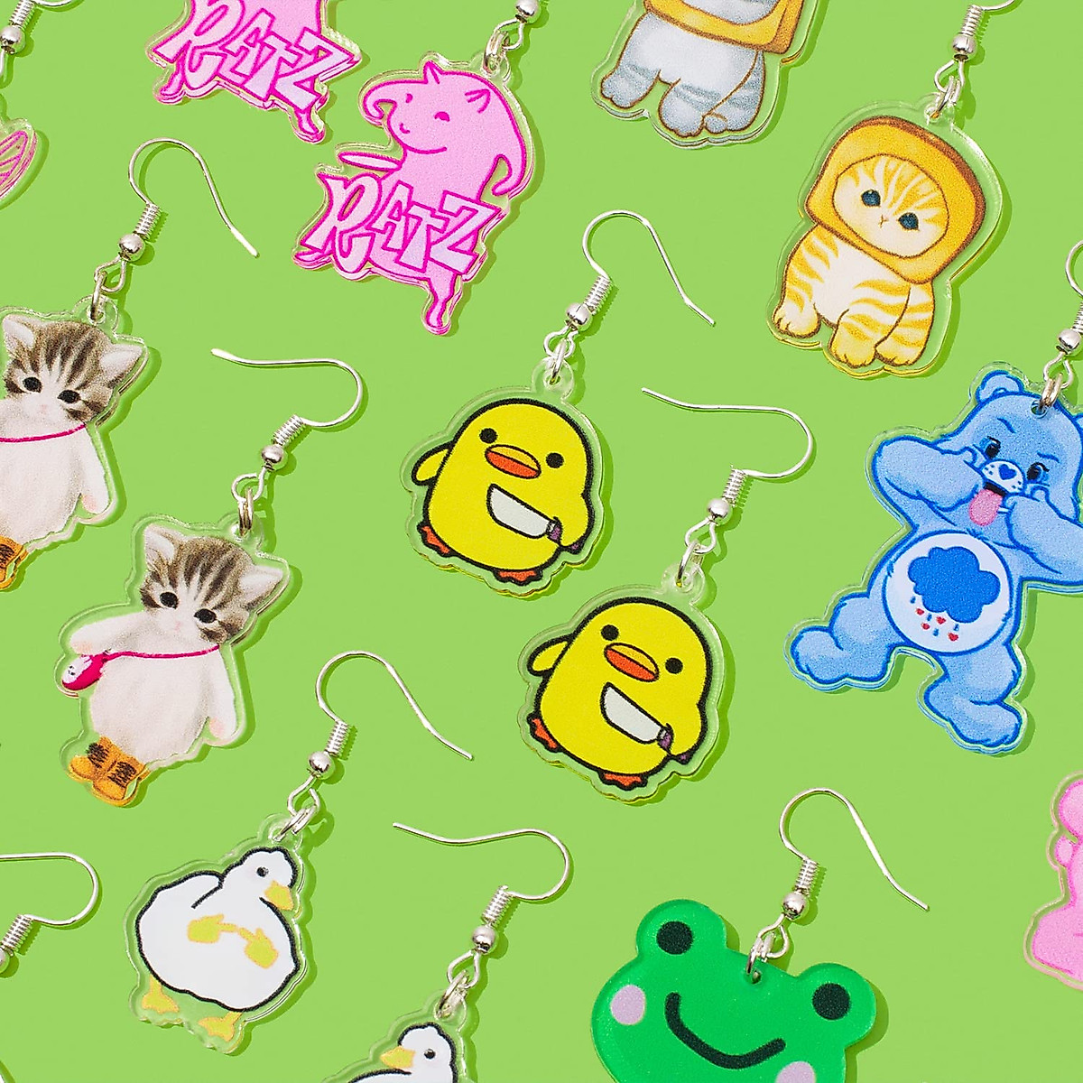 Shy goose feather bird earrings quirky cute memes jewelry for women and men weird white kawaii trend items for teen girls and boys preppy aesthetic accessories for cosplay and costume party