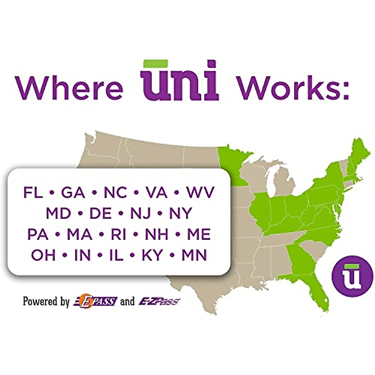 Uni 19-State Portable Toll Pass, Blends Into Windshield (Black)