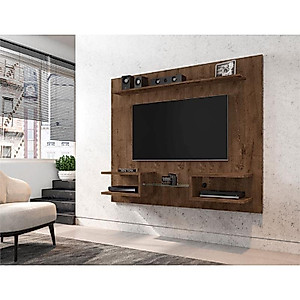 Manhattan Comfort Plaza Modern Floating Wall Entertainment Center with Display Shelves, 65.25", Rustic Brown
