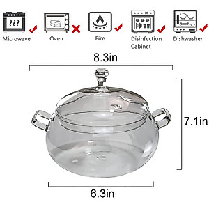 XJLVSV Glass Ramen Soup Bowl with Lid and Handle,2.5L/80oz Glass Cookware Set Cooking Pot Saucepan for Pasta Noodle, Soup, Milk