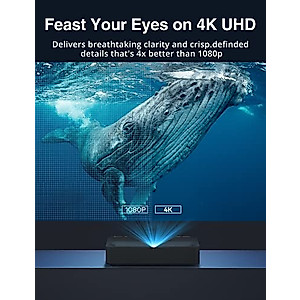 4K UHD Laser TV Home Theatre Projector, Ultra Short Throw, Built-in Harman Kardon Speaker, HDR10, Smart Android System 25000H Lamp Life Eye Protection, Black