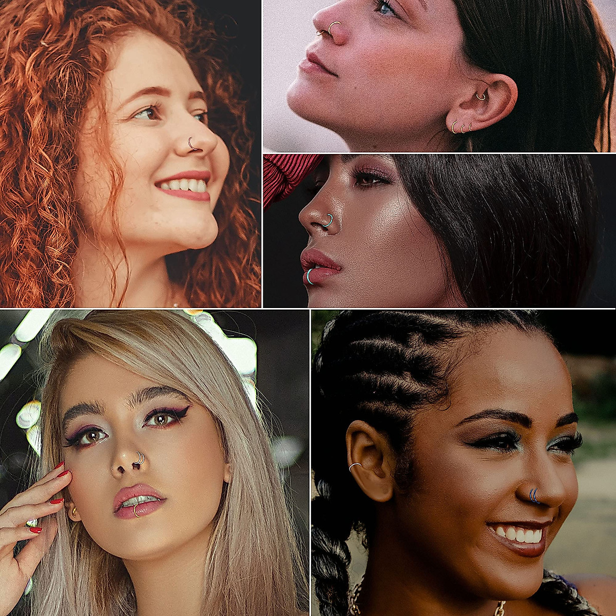 Magitaco 36PCS 20G Nose Ring Hoop 316L Stainless Steel Nose Piercing Lip Septum Tragus Ring Helix Cartilage Earring Hoop Piercing Nose Rings for Women Men