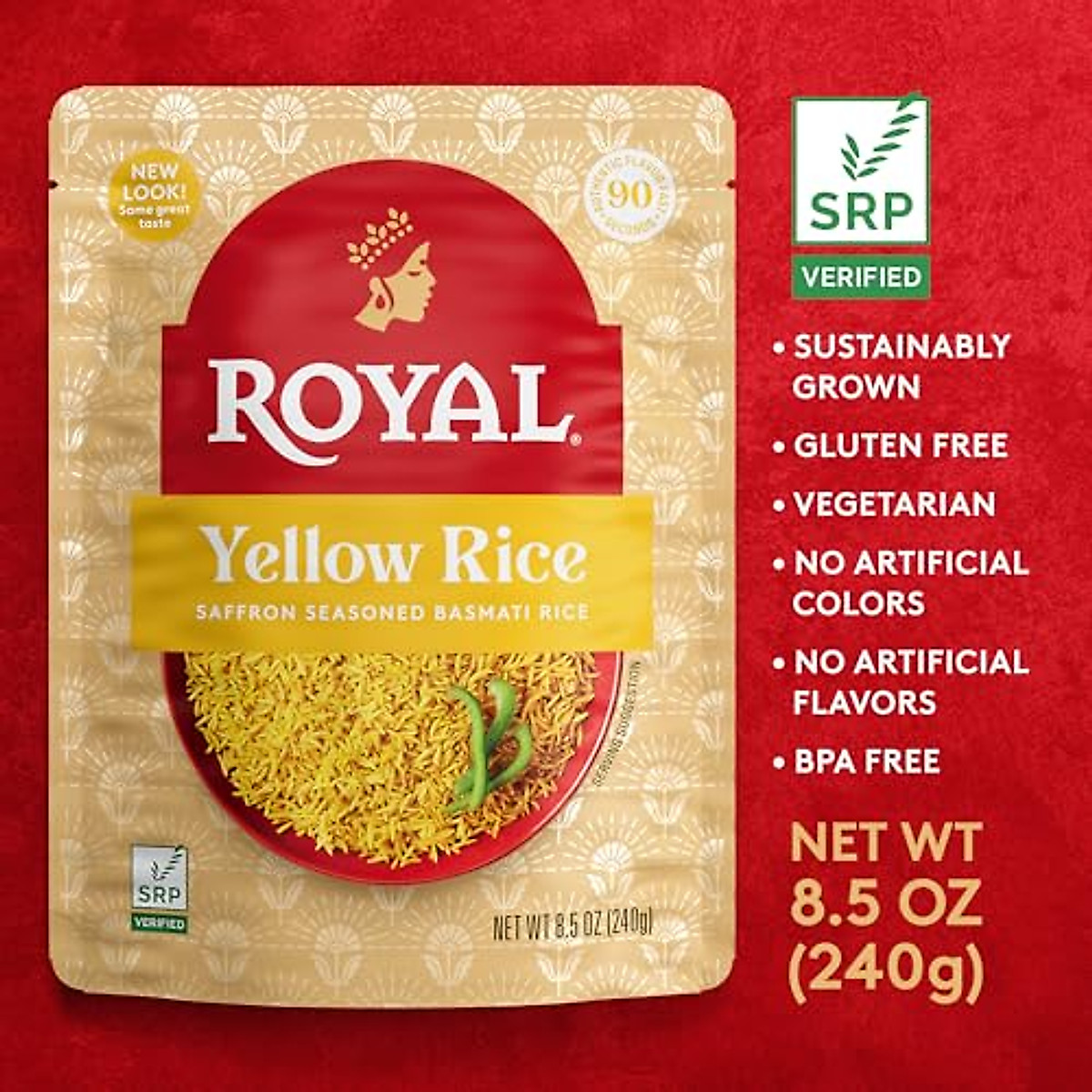 Royal Yellow Saffron Basmati Rice - Ready to Heat Basmati Rice - (4 Pack) 8.5 oz Microwaveable Pouch