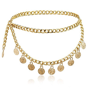 Victray Gold Coin Waist Chain Beach Belly Body Chains Party Rave Body Jewelry Fashion Waist Accessory for Women and Girls (Gold)