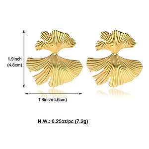 WOWORAMA Gold Ginkgo Leaf Earrings for Women Bohemian Large Geometric Statement Earrings Boho Big Plant Leaf Drop Earring