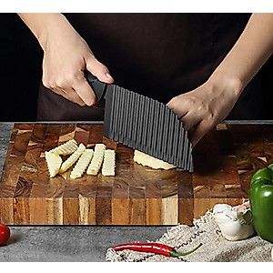 LaLiHa Crinkle Cutter Garnishing Knife for dough, Ripple French Fry Potato Cutter Stainless Steel Zig Zag Gadget Waves Chopper Knife,crinkle cutter for veggies Chip Blade Cooking Tools(Medium, Black)