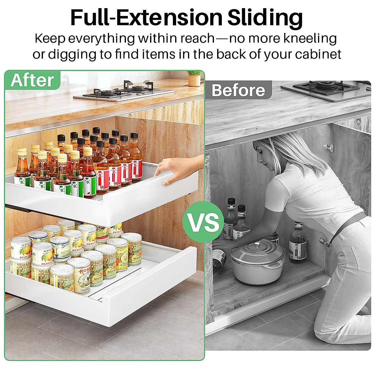 Pull Out Cabinet Organizer Fixed With Adhesive Nano Film,Heavy Duty Storage and Organization Slide Out Pantry Shelves Sliding Drawer Pantry Shelf for Kitchen 15.8"W x 16.9"D x 3.1"H(1PC)