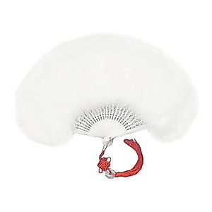 Vintage Feather Fan Folding Fans Handmade Thicken Fluff Handheld Fan for Wedding Costume Party Show Dancing Decor White