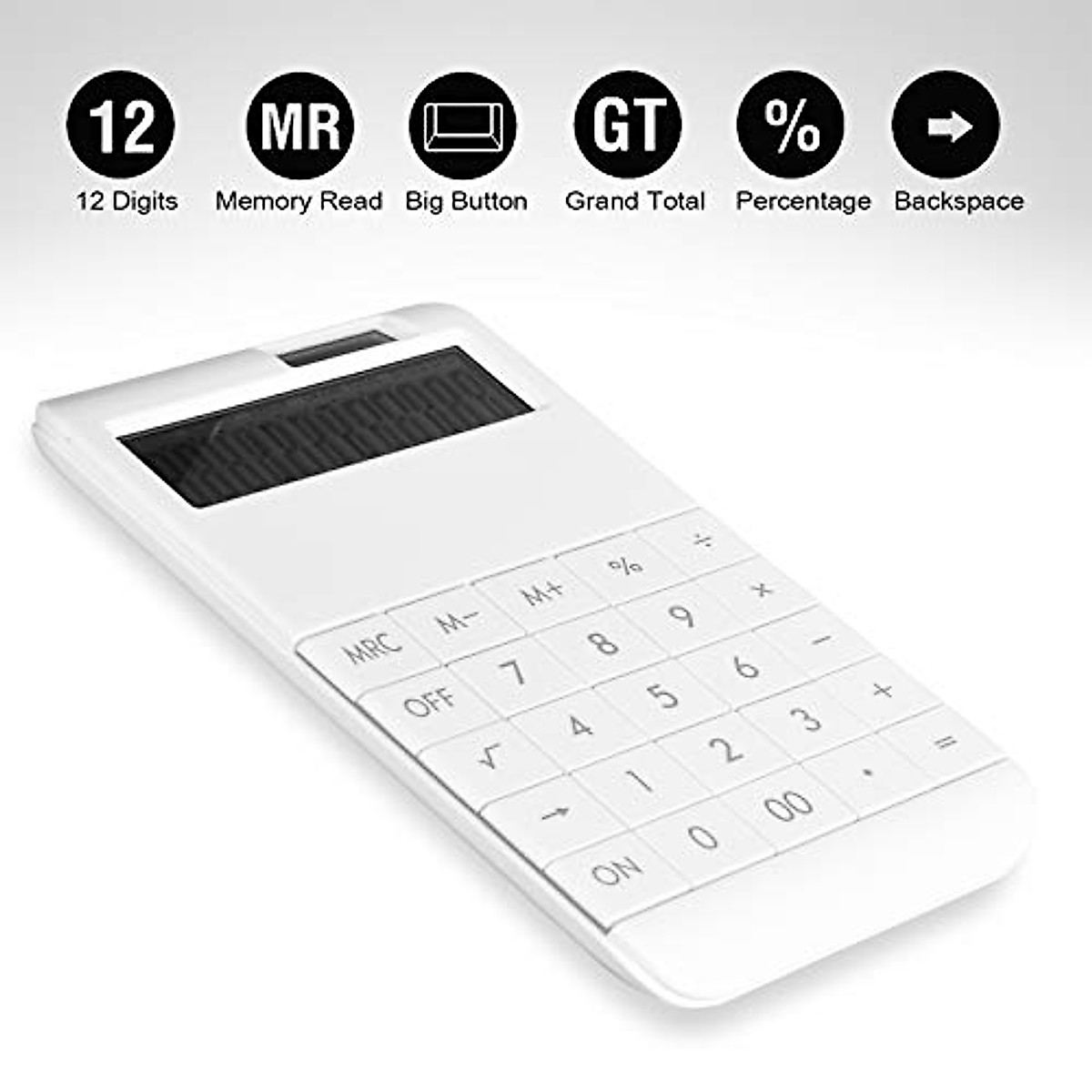 EooCoo Basic Standard Calculator 12 Digit Desktop Calculator with Large LCD Display for Office, School, Home & Business Use, Modern Design - White