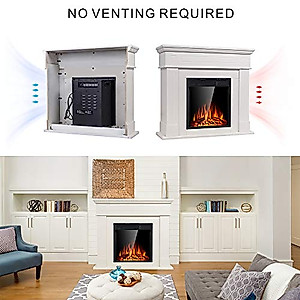 JAMFLY Electric Fireplace Mantel Package Wooden Surround Firebox TV Stand Free Standing Electric Fireplace Heater with Logs, Adjustable Led Flame, Remote Control, 750W-1500W, Lvory White…