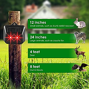 4 Pcs Solar Animal Repeller Predator Lights Deterrent for Coyote Fox Skunk Raccoon Rabbit Cat Dog Deer Repellent Devices Outdoor for Chicken Coop Yard Farm Garden, IP44 Waterproof