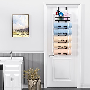 Xstydes 6-Tier Over The Door Towel Rack,Towel Racks for Bathroom, Metal Towel Holder with Storage Basket,Towel Storage for Small Bathroom,Towel Rack for Rolled Towels,Black