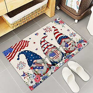 CHARMHOME 2 Pieces Kitchen Rugs and Mats Set Independence Day Cute Gnome Celebrate 4th of July Non-Slip Kitchen Mat Washable Doormat Runner Set(15.7"x23.6"+15.7"x47.2")