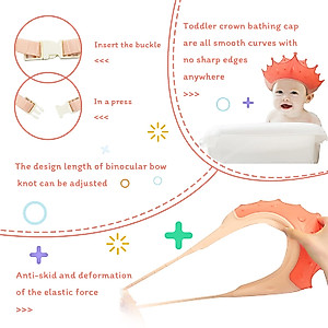 2PCS Crown Baby Shower Cap, Adjustable Baby Hair Washing Guard Bath Shield Visor Hat Eyes and Ears Head Protection Bath Shampoo Hat Waterproof Soft Silicone Shower Cap for Kids Toddler Red+Blue