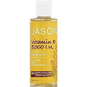 JASON Vitamin E 5,000 IU Moisturizing Body Oil, For Hair, Face, and Body, 4 Fluid Ounces