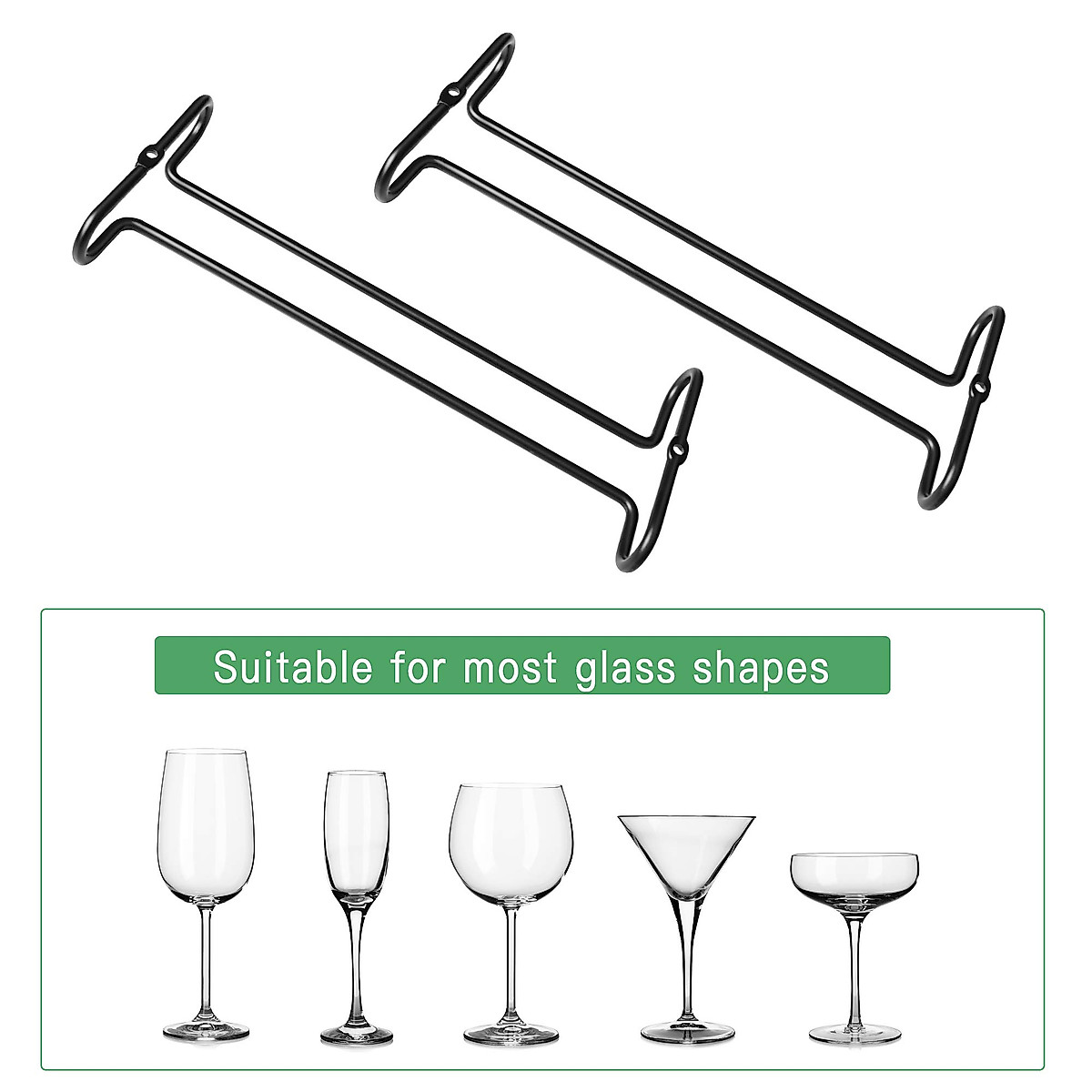 Milkary 4 Pack Steamware Wine Glass Hanging Rack, Metal Stemware Holder Storage Wall Mount Under Cabinet Kitchen Bar Pub, Black