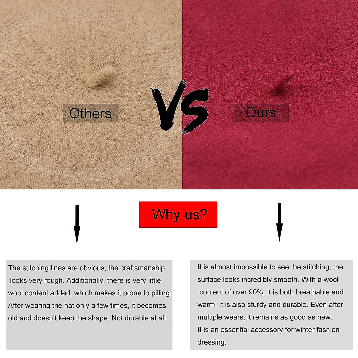 Wheebo Wool Beret Hat,Solid Color French Style Winter Warm Cap for Women Girls Lady (White)