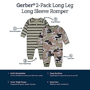 Gerber Baby Boys 2-Pack Long Leg Romper, Green, 24 Months