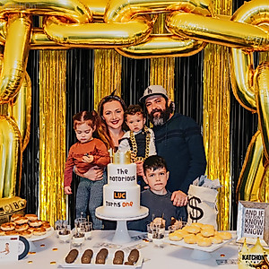 KatchOn, Xtralarge Black and Gold Streamers - 8x3.2 Feet, Pack of 2 | Black and Gold Fringe Curtain for Black and Gold Party Decorations | Black and Gold Backdrop, Graduation Decorations 2024