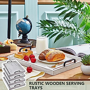 Lallisa 4 Pcs Large Rustic Wooden Serving Tray Rectangular Ottoman Tray with Handles Wood Tray Decorative Serving Trays Platter for Party, Coffee Tables, Breakfast, Home (White,15.75 x 11.81 x 2.36)