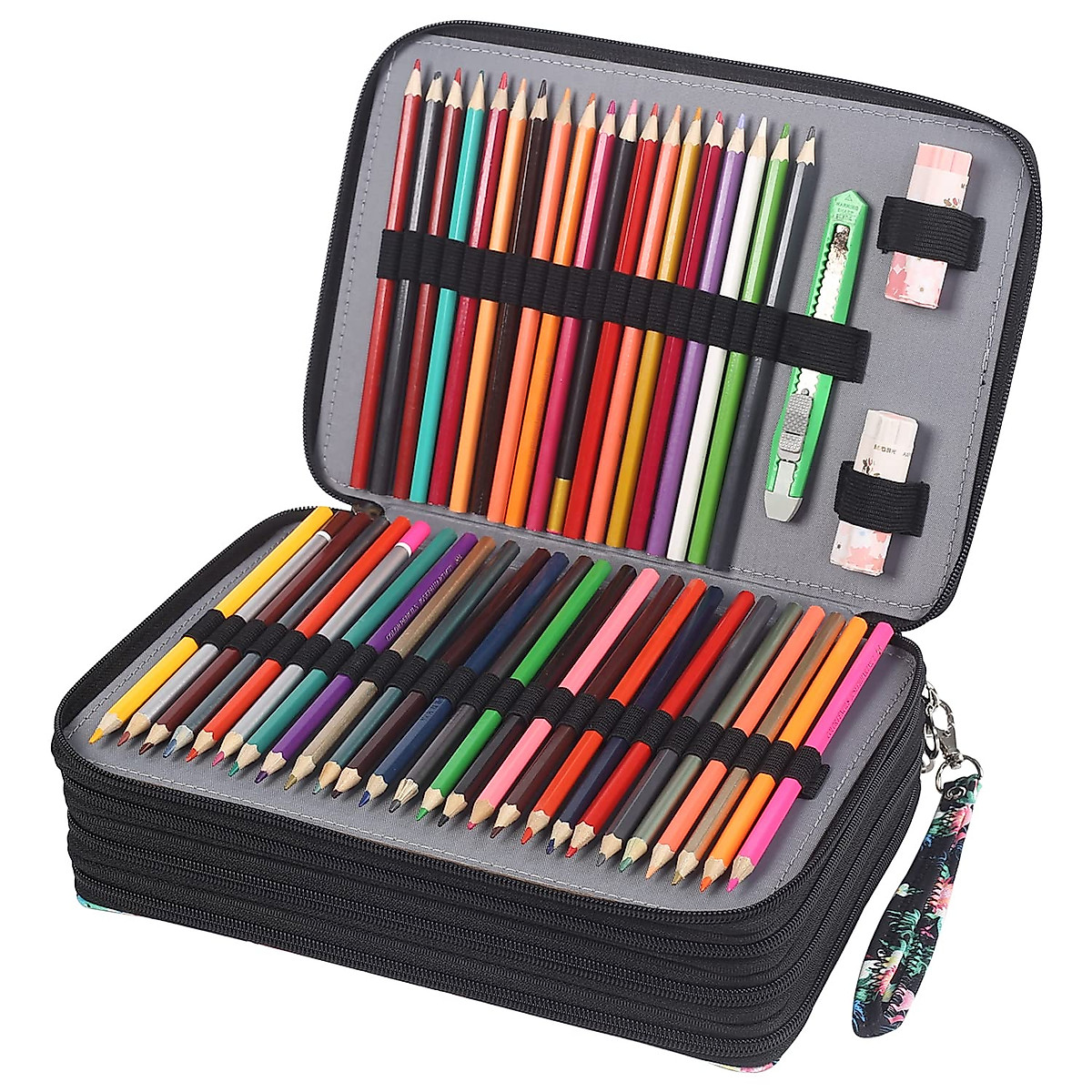 Shulaner 200 Slots Colored Pencil Case with Zipper Closure Large Capacity Oxford Pen Organizer Green Rose Pencil Holder for Artist (Flamingo)