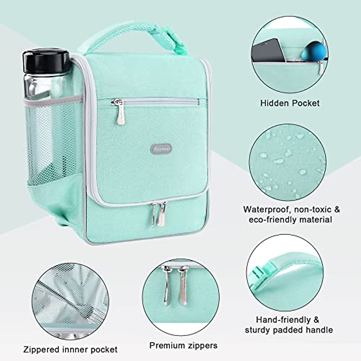 Amersun Lunch Box Kids, Insulated Lunch Bag Women Men, Cooler Bag for Teen Girls Boys Adult, Bento Box with Multi-Pocket for School Picnic Office Work, Easy to Clean (Spill-Resistant, Light Blue)