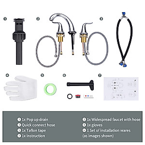 WOWOW 3 Hole Widespread Bathroom Faucet Chrome Bathroom Sink Faucets 2 Handle Bath Faucet 8 inch and 4 Hole Kitchen Faucet with Sprayer, 8 Inch Centerset Brass Bridge Kitchen Faucet