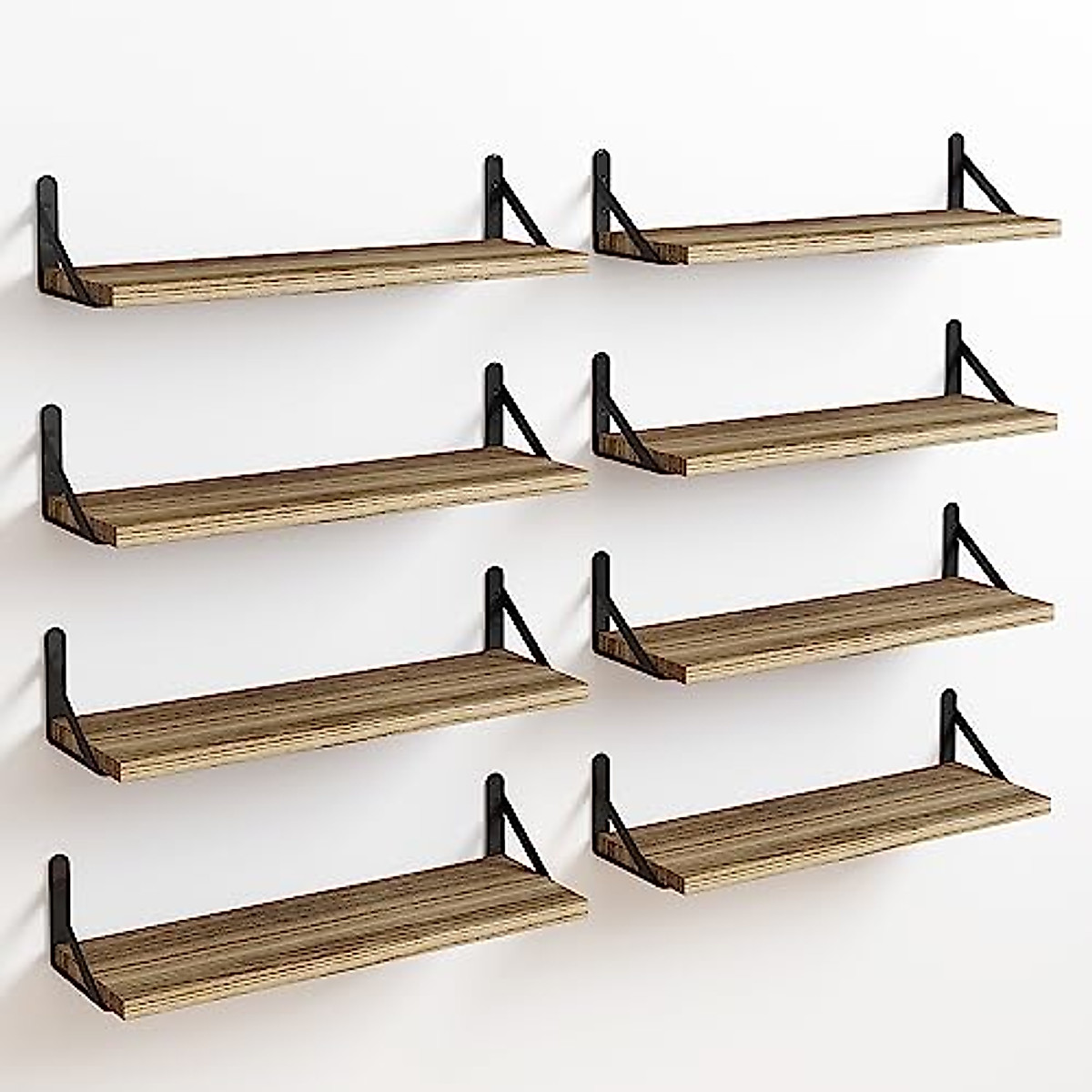 Fixwal Floating Shelves Wall Shelves Width 4.7in Rustic Wood Set of 8, Wall Storage Shelves for Bedroom, Living Room, Kitchen, Bathroom, Office and Plants (Carbonized Black)