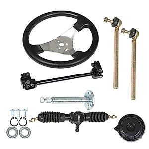300mm Steering Wheel Steel Kit Gear Rack Pinion Adjustable Shaft Set Replacement for 110cc Go Kart