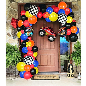 106 Pcs Monster Machine Party Decorations ,Monster truck Party Supplies Set Including Monster Truck Themed Photo Backdrop and Balloons for Kid Birthday Party Decorations