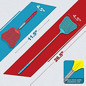 PAL&SAM Extendable Fly Swatter, Durable Telescopic Plastic Fly Swatter Heavy Duty Set, Retractable Flyswatter Fly Killer with Stainless Steel Long Handle - 3 Packs