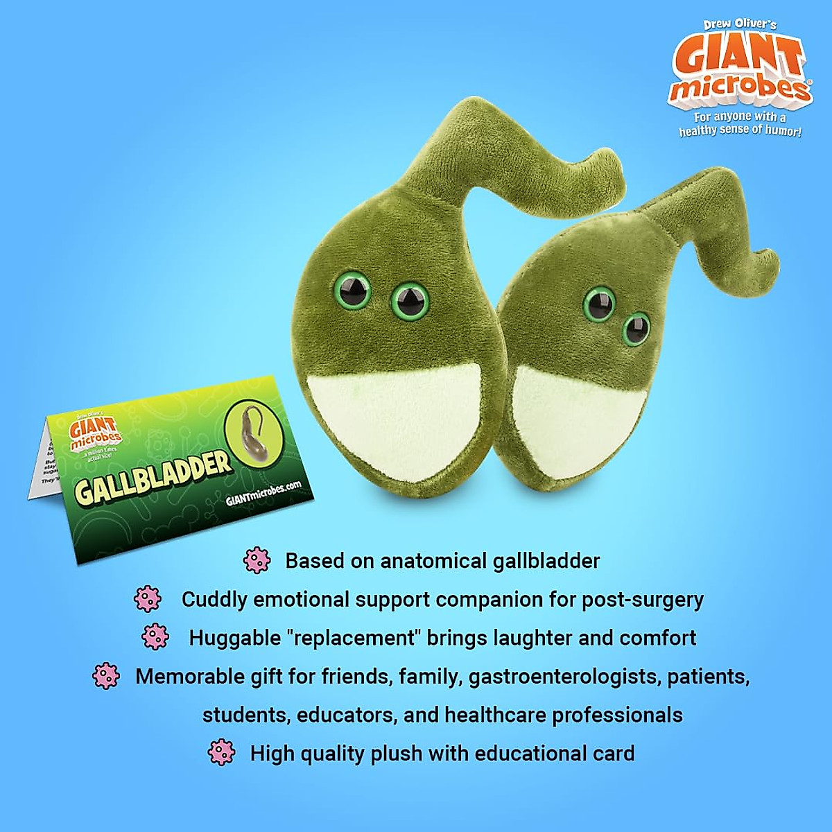 GIANTmicrobes Gallbladder Plush, Gallbladder Stuffed Animal, Gallbladder Surgery Gifts, Gallbladder Plush Toy, Gallbladder Removal Gift, Gastroenterology Gifts, Gastroenterologist Gifts, Get Well Gift