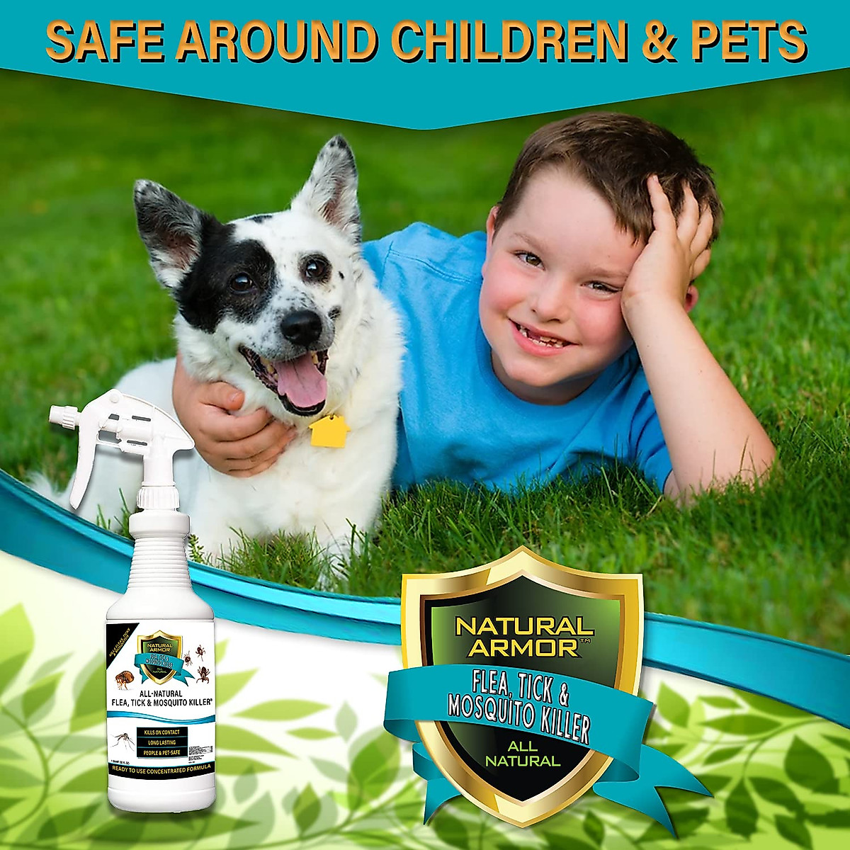 All-Natural Flea, Tick & Mosquito Killer - Powerful Non-Toxic Formulation Safe for Children, Pets & Environment for Indoor & Outdoor Use. 128 Oz Gallon, Ready to Use with Heavy-Duty Trigger Sprayer