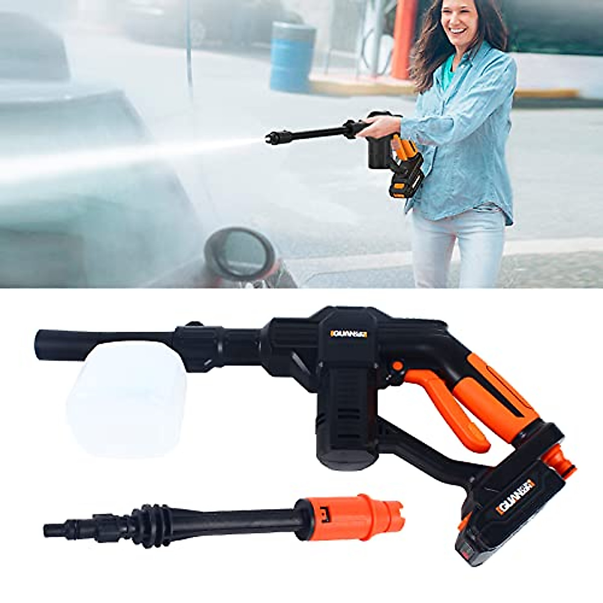 Portable Pressure Washer, 110V 60Hz Car Cordless Pressure Cleaning Machine with 12V Battery Pack and Multi-function Head 130PSI Portable Pressure Cleaner for Car, Home, Garden, Floor Clean (USA Stock)