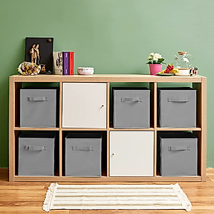 EZOWare Set of 10 Fabric Basket Bins Bundle Kit, Gray Collapsible Organizer Storage Cube with Handles for Home, Bedroom, Baby Nursery, Kids Playroom Toys - 13"x15"x13" + 10.5"x 10.5"x 11"