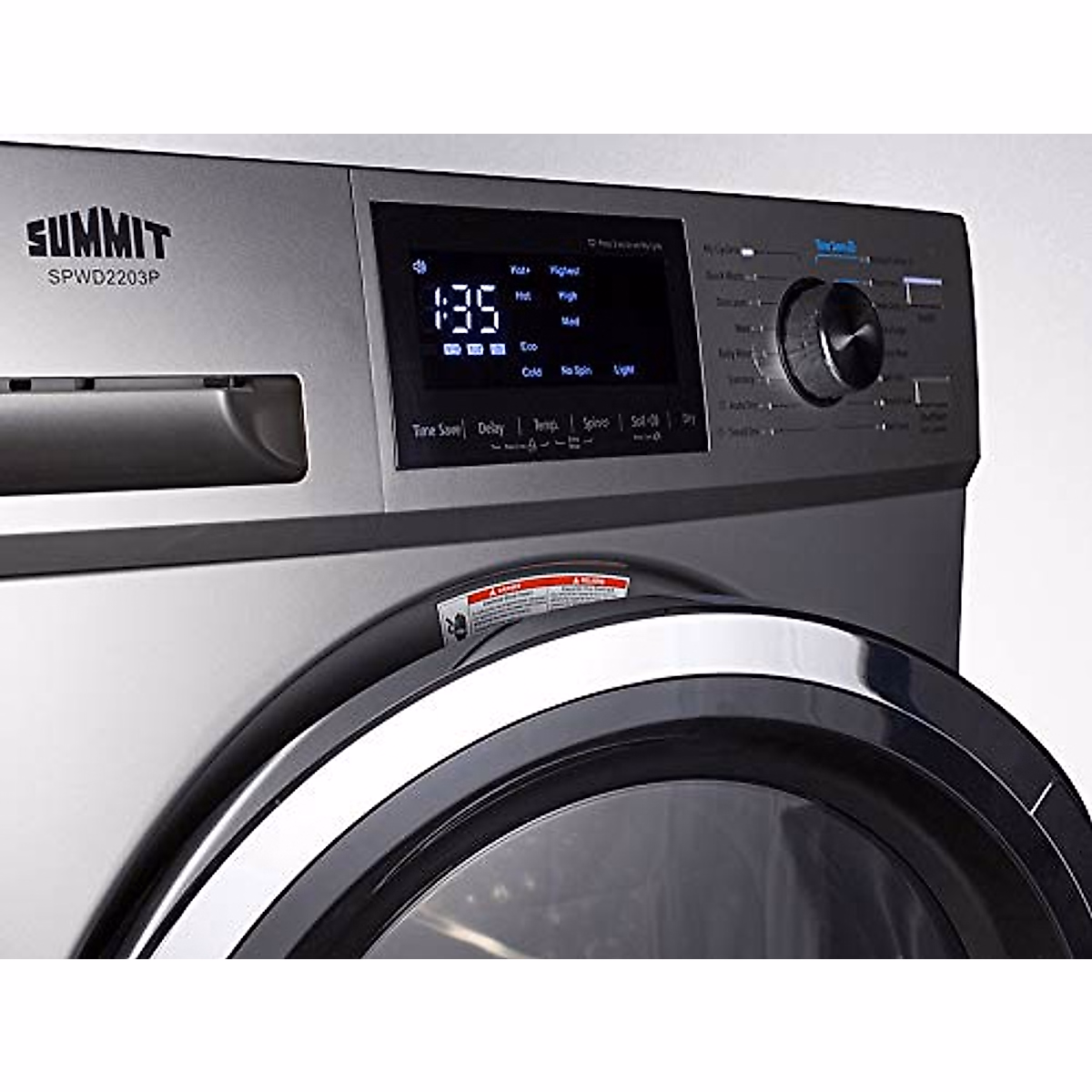 Summit Appliance SPWD2203P 24" Wide 115V Washer/Dryer Combo in Platinum for Non-Vented Use, 2.7 Cu.Ft. Capacity, LCD Display, 16 Wash Cycles, 1300 RPM, Stainless Steel Drum, Child Lock